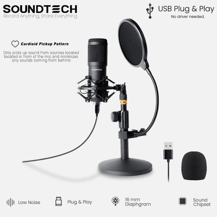 Jual SOUNDTECH USB Condenser Microphone Stand Table for PC Recording ...