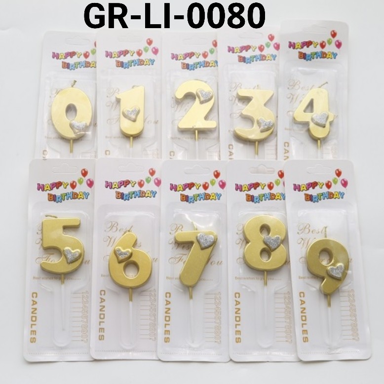 Jual GR-LI-0080 Lilin angka kue ultah ulang tahun hati gold birthday ...