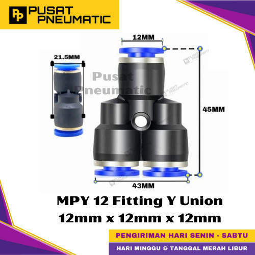 Jual MPY 12 One Touch Union Y Fitting Slip Lock Socket Push In ...