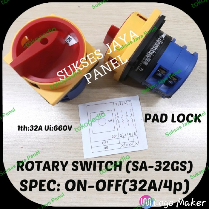 Jual rotary switch pad lock SA-32GS (32a-4pole) on-off | Shopee Indonesia