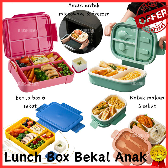 Jual Kotak bekal makan anti tumpah 3 sekat / Bento Box 6 sekat / Lunch Box | Shopee Indonesia