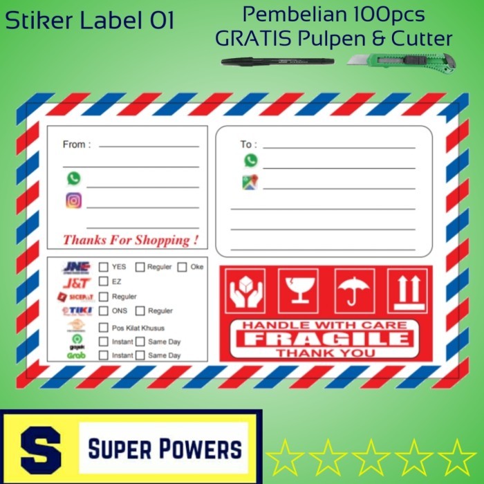 Jual Stiker Pengiriman / Stiker Label Pengiriman Online Shop Fragile ...