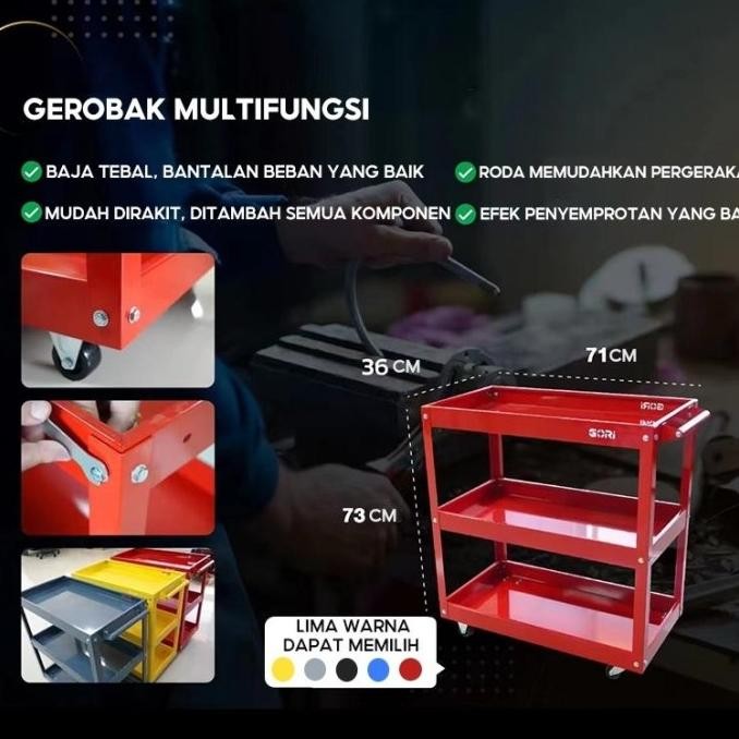 Jual NEW !!! Reaim Trollies Bengkel Rak 3 Susun kabinet alat tiga lapis ...