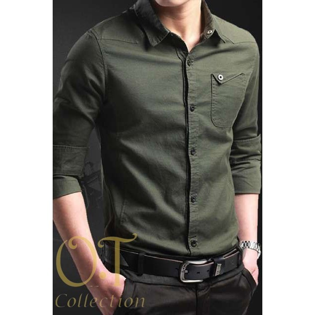 Jual PR0M0!!! [Miller army OT] pakaian pria kemeja slim fit warna hijau ...