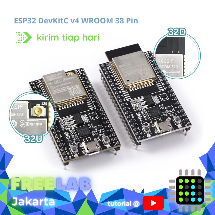 Jual ESP32 DevKitC ESP32-DevKitC v4 WROOM 32D 32U WROVER 38 Pin WiFi BLE | Shopee Indonesia
