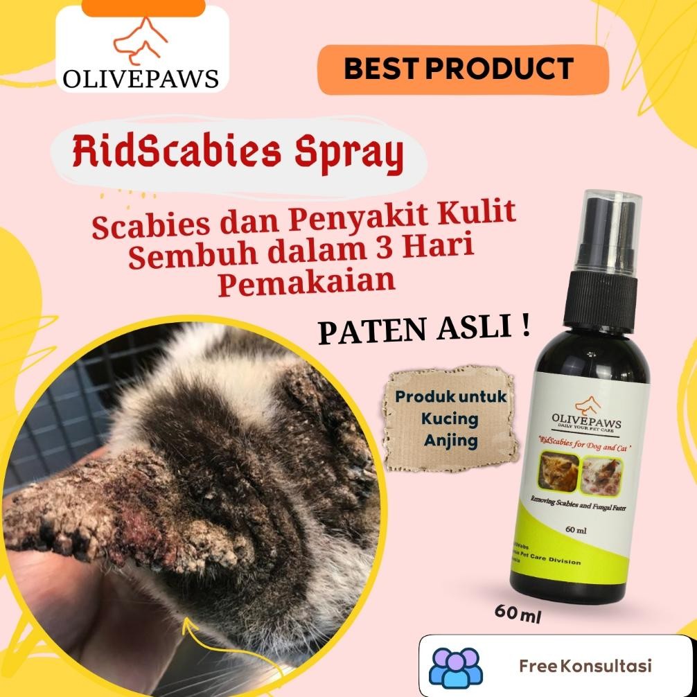 Jual yui-7 OLIVEPAWS RIDSCABIES SPRAY 30/60ml Obat Scabies Jamur Kucing ...