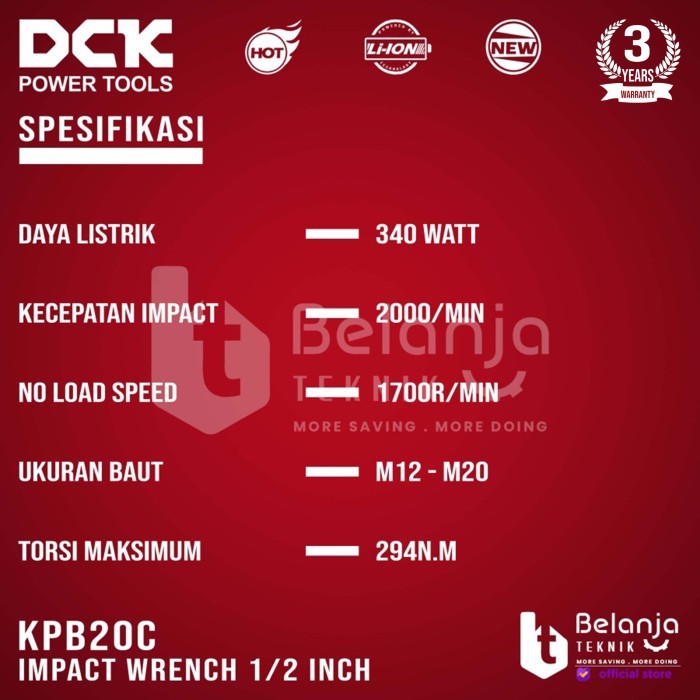 Jual DCK Impact Wrench 1/2 Inch KPB20C Mesin Pembuka Baut Listrik 1/2 ...