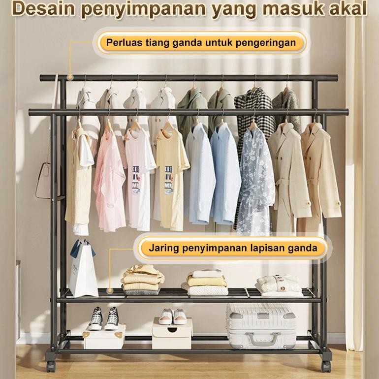 Jual Stand Hanger Double Rak Gantungan Baju Besi Dengan Roda Rak ...