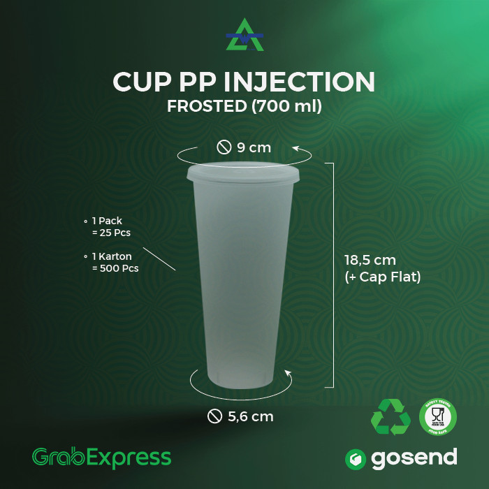 Jual GELAS PLASTIK BOBA/ CUP INJECTION PP 700ML/ CUP+LID+CAP /DUS ISI ...