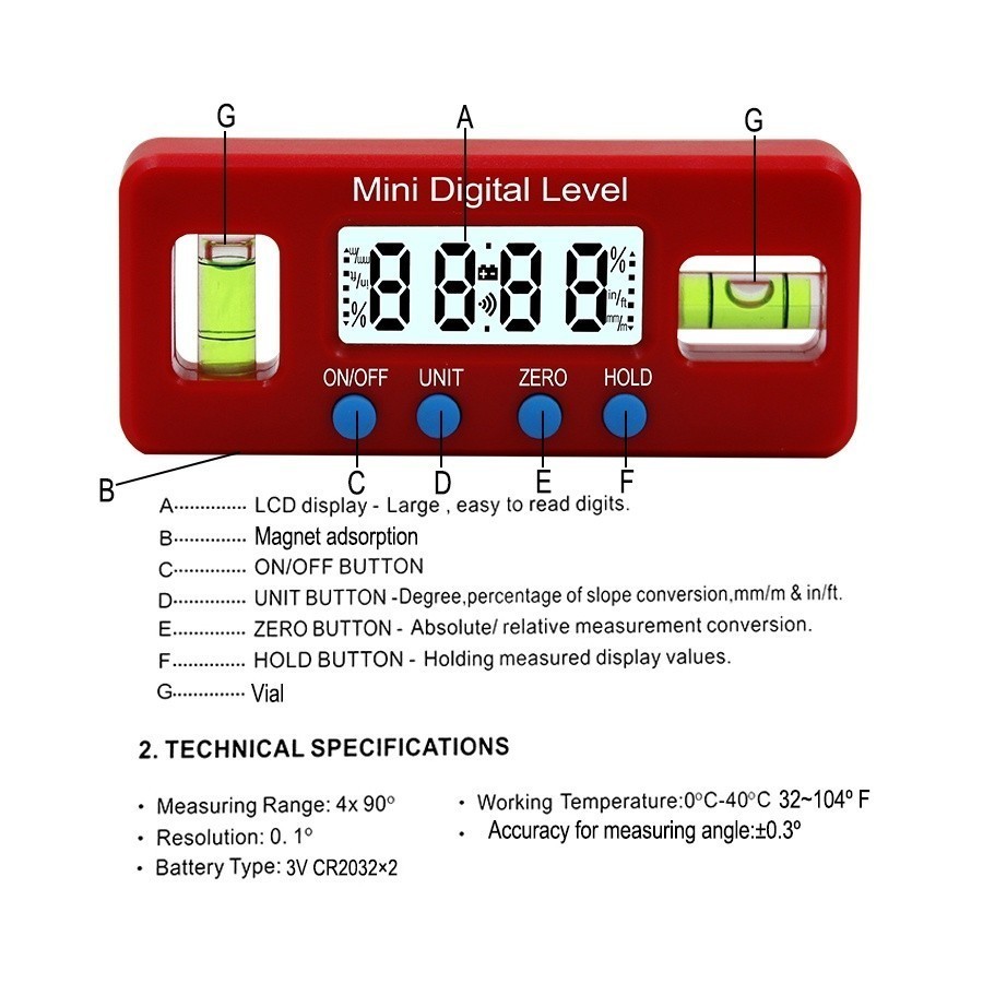 Jual 1P Ukur Alat Sudut Kemiringan / Mini Digital Level / Waterpass ...
