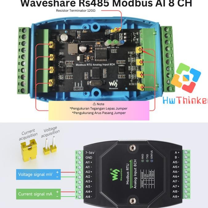 Jual Promo Waveshare Modbus RTU RS485 8 CH Analog Input 8AI Isolated Current 0-20mA 4-20mA DIN ...