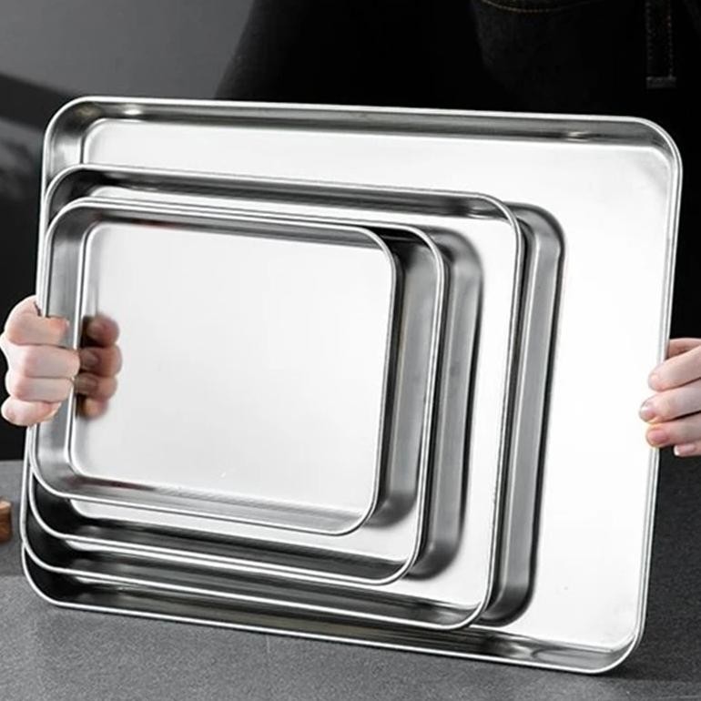 Jual Kitchen Rectangle Stainless Steel Food Storage Serving Trays ...