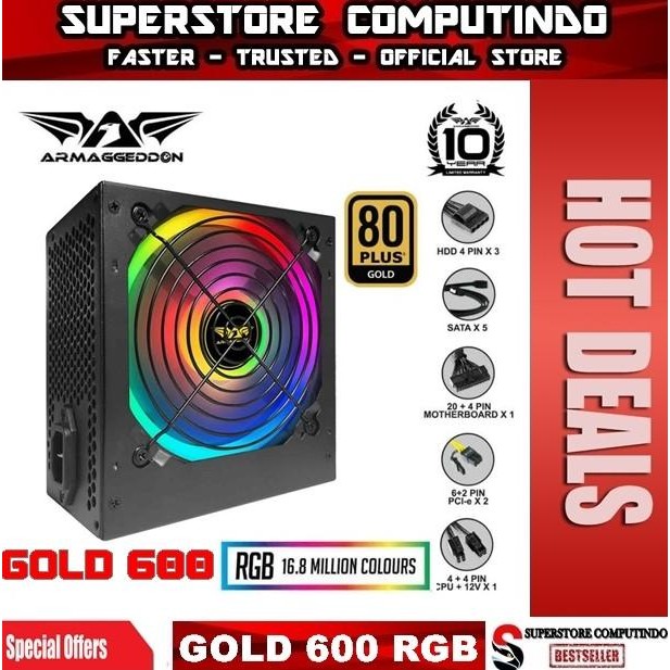 Jual POWER SUPPLY PSU ARMAGGEDDON VOLTRON GOLD 600 RGB 600 WATT ORIGINAL DAN TERPERCAYA | Shopee ...