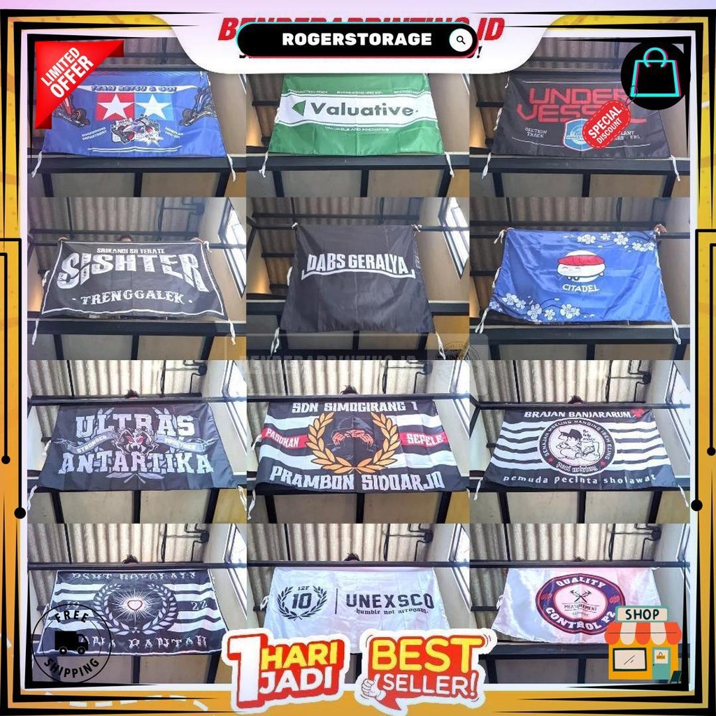 Jual [Termurah] Bendera Custom Full Printing 1-2 Hari Jadi Ukuran Kecil ...
