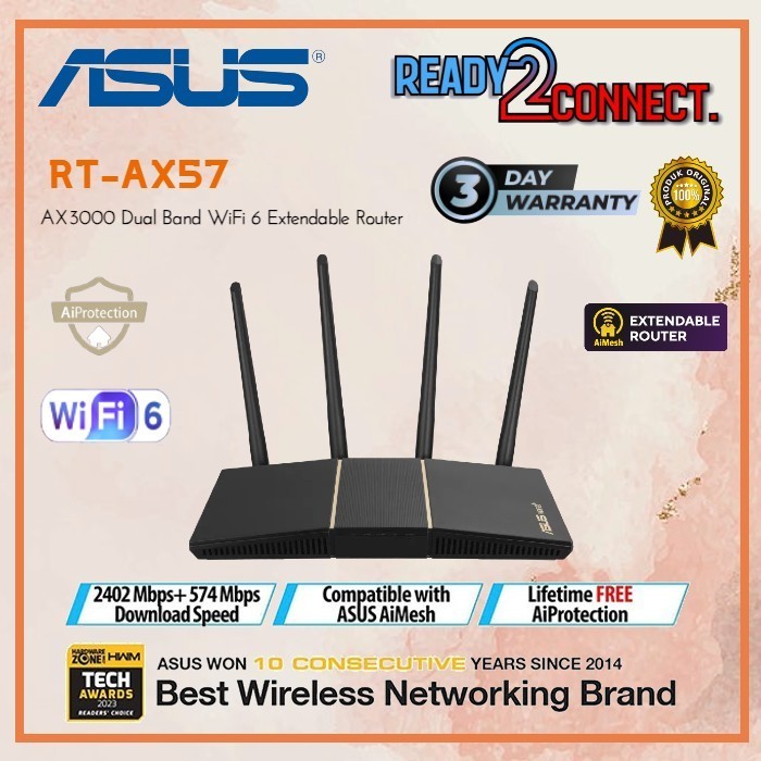 Jual HARGA DISC - ASUS RT-AX57 AX3000 Dual Band WiFi 6 Extendable ...