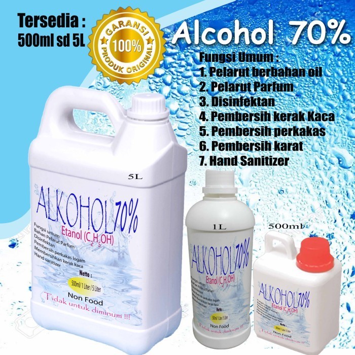 Jual Alkohol Teknis 70% Untuk pembersih 1 Liter & 5 liter ethanol ...
