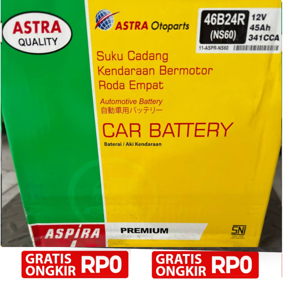 Jual Aki Aspira NS60 / 46B24R Original Asli Astra Otoparts 100% | Shopee Indonesia