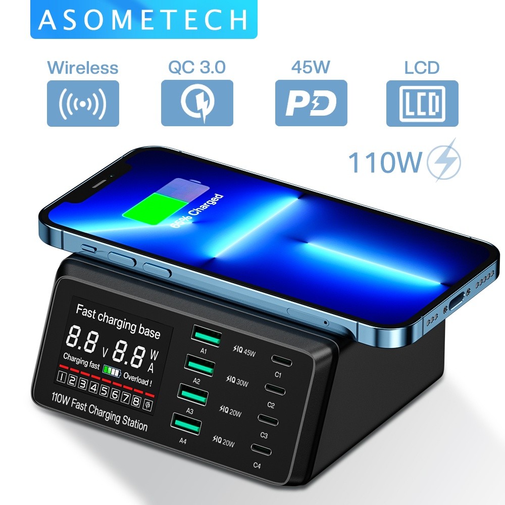 Jual 110W USB C Charging Station PD QC3.0 Fast USB Charger Wireless ...