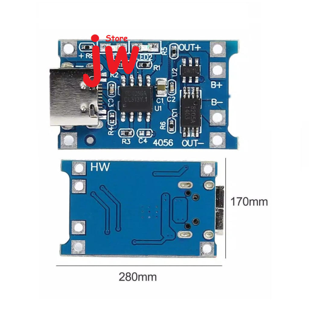 Jual TP4056 PROTECT CHARGER BATERAI LI-ION 18650 5V USB TIPE C MICRO ...