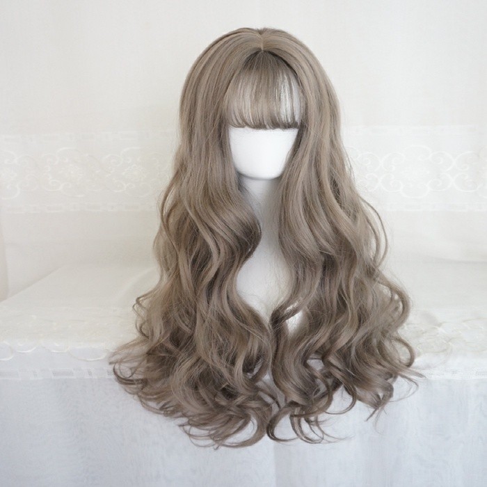 Jual Wig Rambut Keriting Panjang Wanita, Wig Abu-abu Simulasi Poni ...