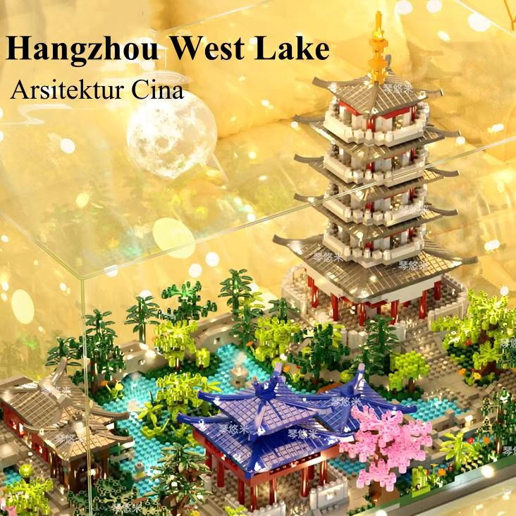 Jual COD Mainan Miniatur Taman Arsitektur Cina Hangzhou West Lake Mini Balok Nano Blok Bangunan ...
