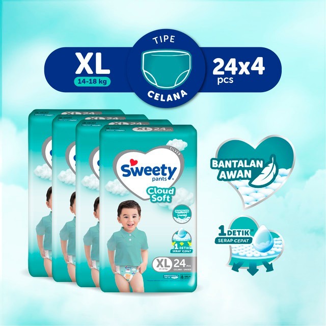 Jual Sweety Silver Pants Cloud Soft XL 24s x 4 Popok Celana Baby ...