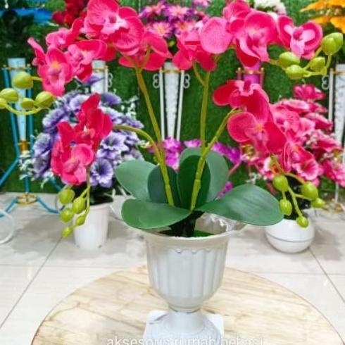 Jual Hiasan Sudut Buket Bunga Anggrek Artificial 4 Tangkai Dengan Pot ...