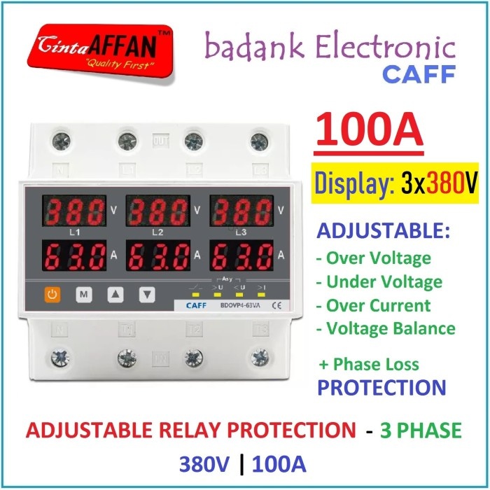 Jual CAFF RELAY PROTECTOR 3-PHASE 4-WIRE 100A VA MONITOR 380V (L-L ...
