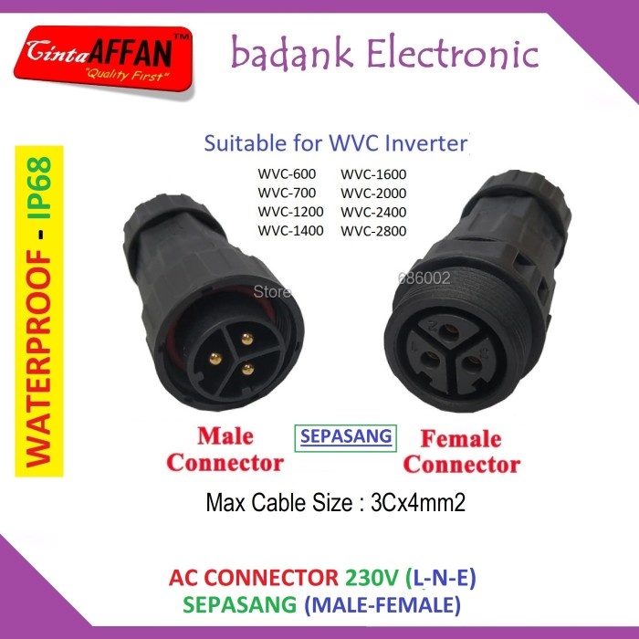Jual M25 3-PIN AC CABLE CONNECTOR 3-WIRE WATERPROOF FOR WVC MICRO ...