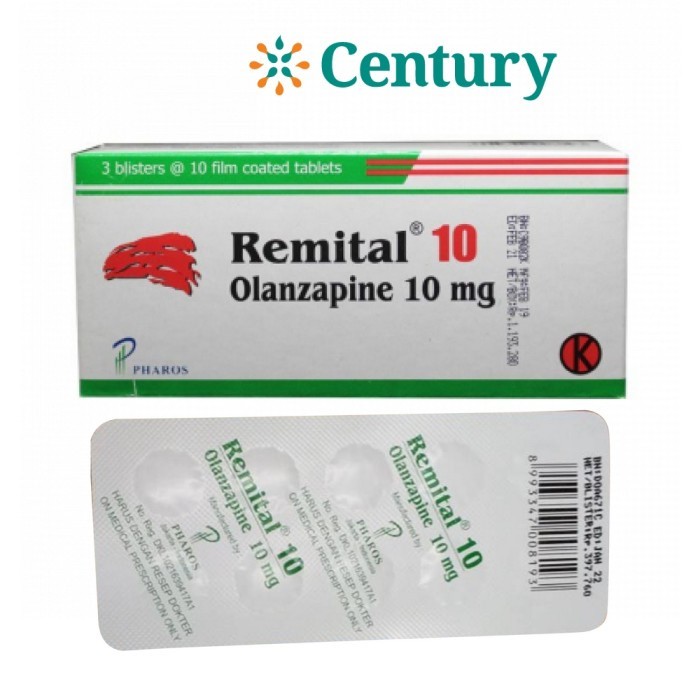 Jual REMITAL 10 MG 1 STRIP ISI 10 TABLET / OLANZAPINE / SKIZOFRENIA ...