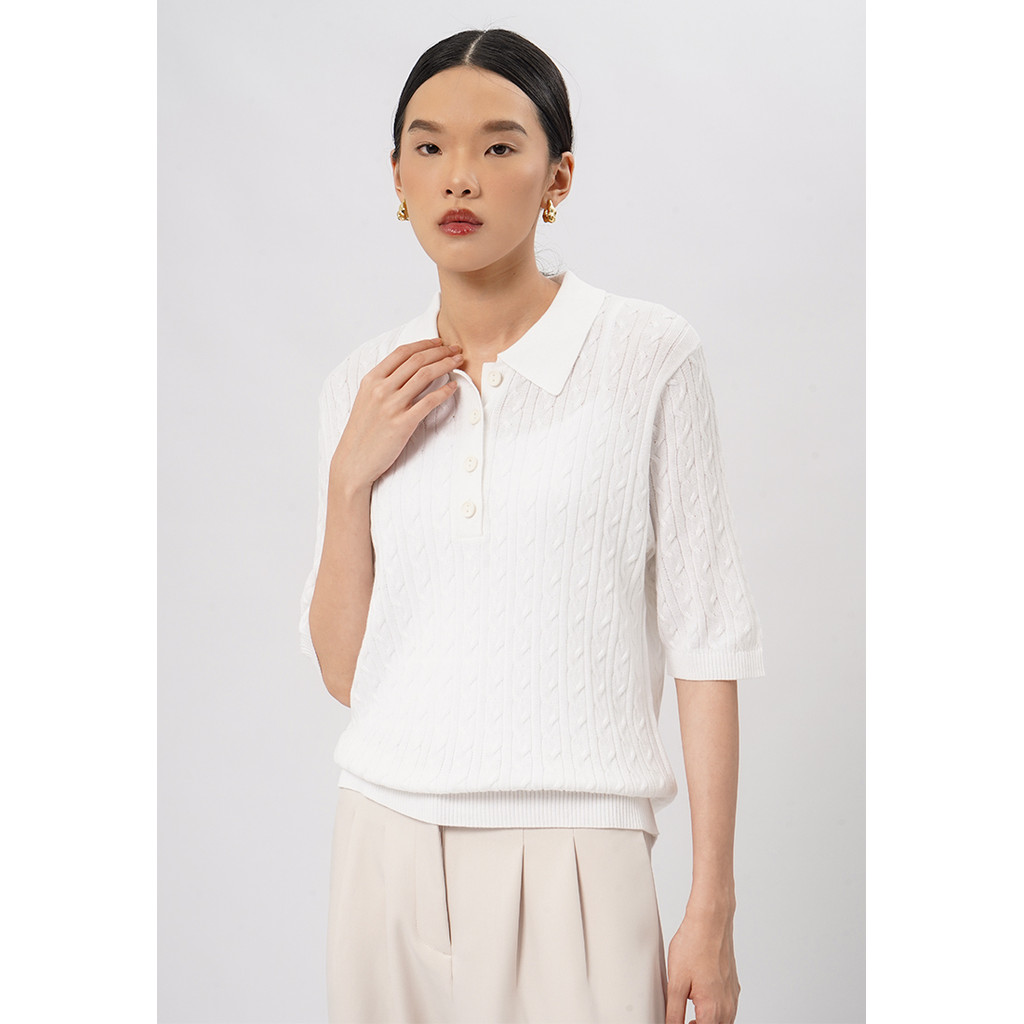 Jual Executive Short Sleeve Polo Knit Top Off White | Shopee Indonesia