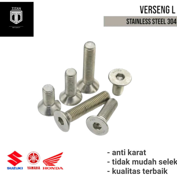 Jual BAUT VERSENG M4 BAUT COUNTERSUNK SS304 BAUT L FLAT 4MM 20 / 16 / 12MM | Shopee Indonesia