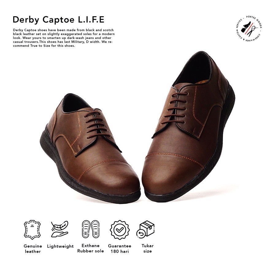 Jual Portee Goods Sepatu Kulit Kerja Pria Derby Captoe Life Coklat ...