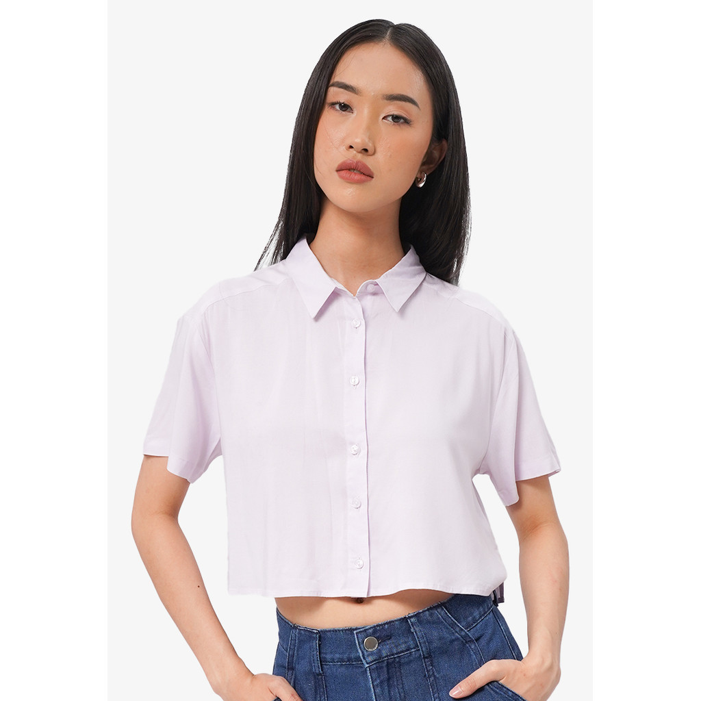 Jual COLORBOX Side Slit Short Sleeve Crop Shirt Lilac | Shopee Indonesia