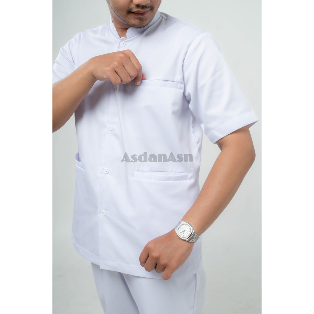 Jual Baju Perawat Putih Pria Lengan Pendek/ Baju Perawat PKL/Seragam ...