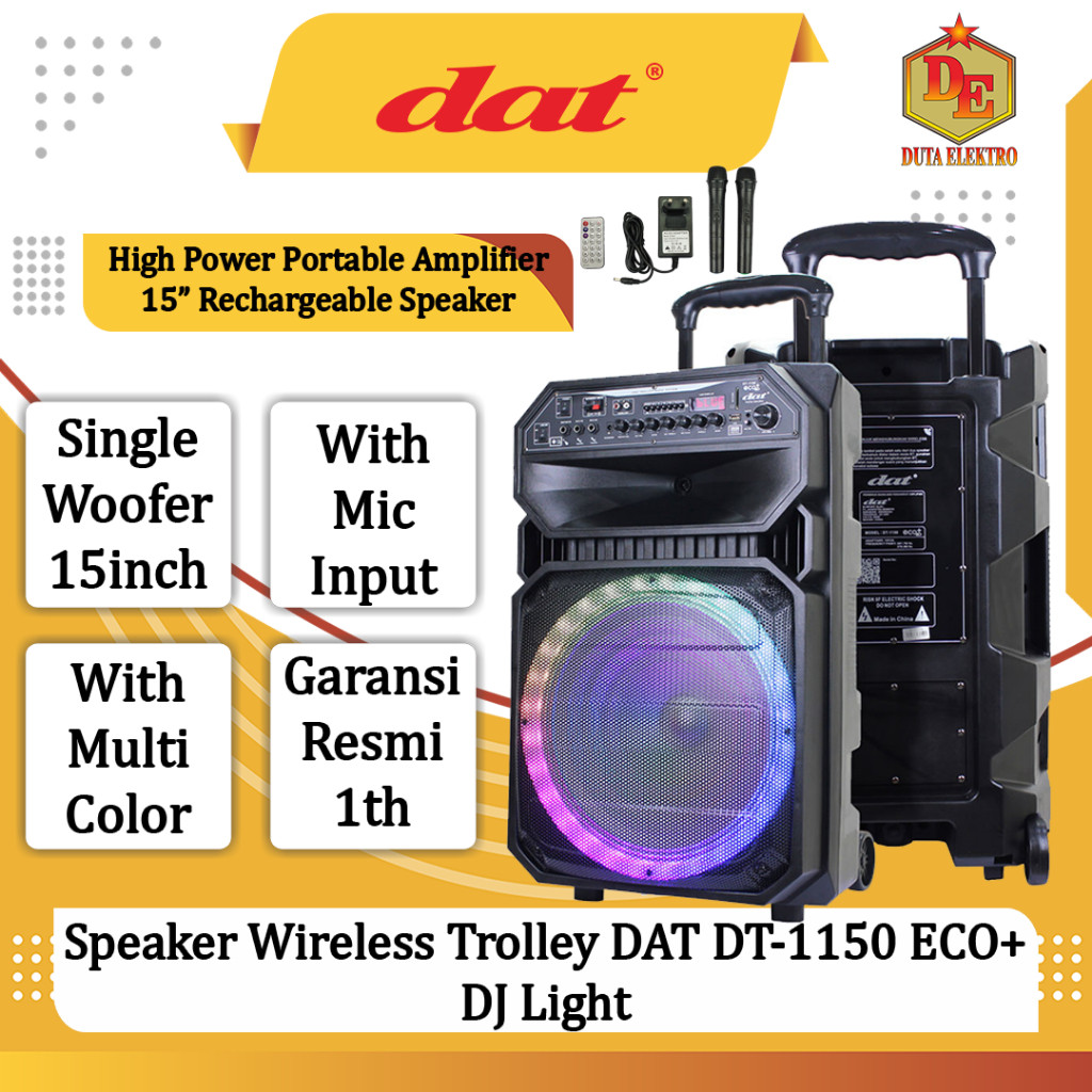 Jual Speaker Wireless Dat DT 1150 ECO+ DJ Light Trolley Portable ...