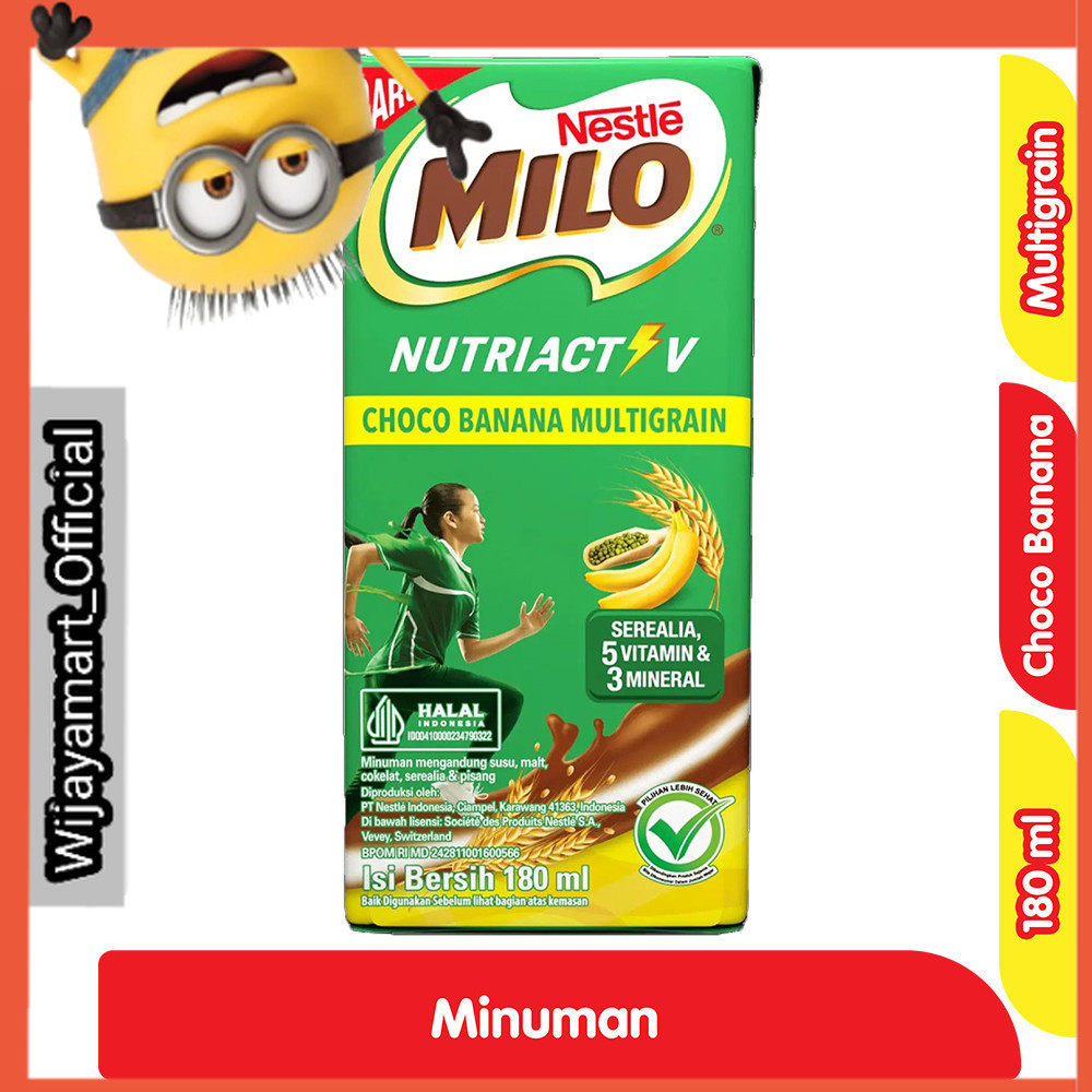 Jual Milo Nutriactive Minuman Multigrain Cokelat Pisang UHT Kotak 180 ...