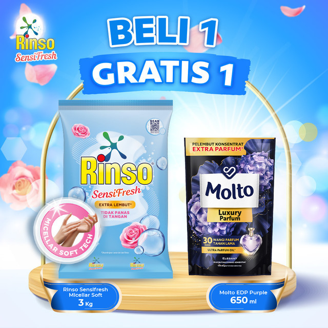 Jual Buy 1 Rinso Sensifresh Micellar Soft 3kg FREE 1 Molto EDP Purple ...