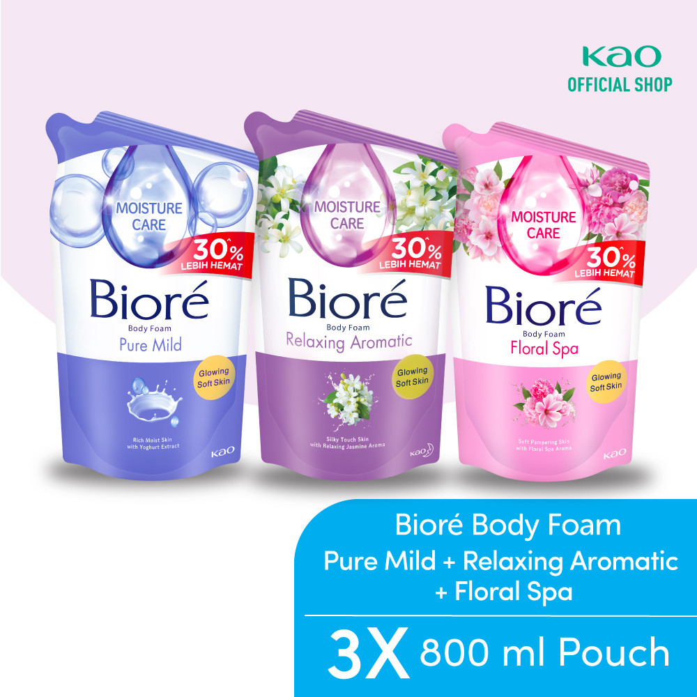 Jual Biore Body Foam Sabun Mandi Pure Mild 800ml + Relaxing Aromatic 800ml + Floral Spa 800ml ...