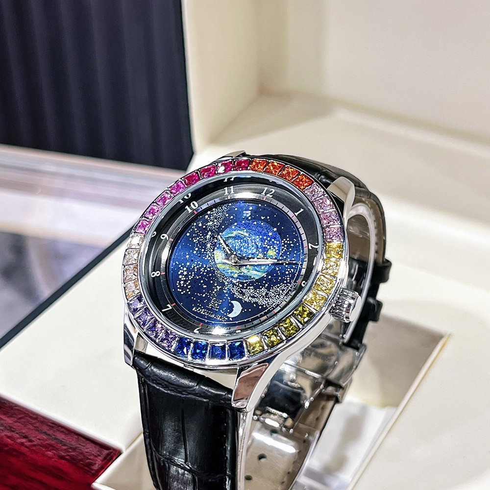 Jual Starry Sky Colorful Crystals Automatic Mechanical Watch Men's ...