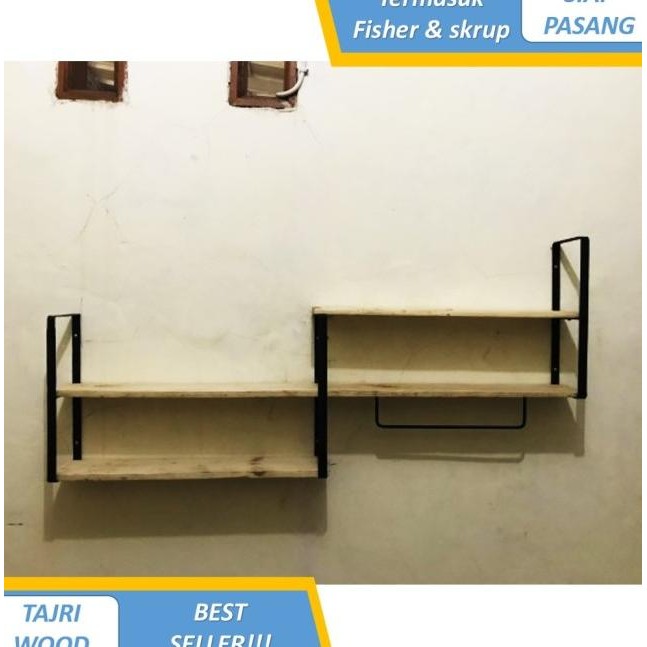 Jual Triple Lebar 20Cm Tora Rak Dinding 2 Ambalan Kayu Dan Besi Buku ...