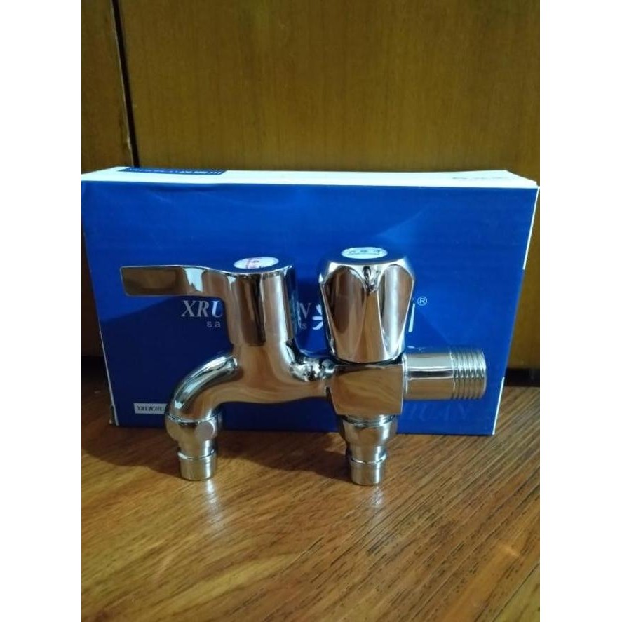 Jual KERAN AIR CABANG DOUBLE FULL KUNINGAN KRAN GANDA DOBEL SHOWER MANDI 0811T | Shopee Indonesia