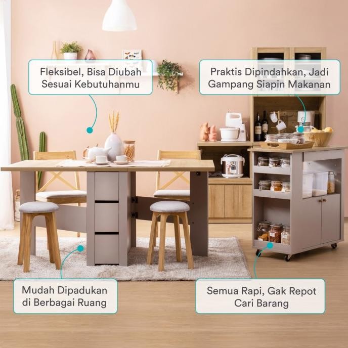 Jual Dekoruma Yver Meja Makan Kayu dengan Laci Serbaguna | Shopee Indonesia