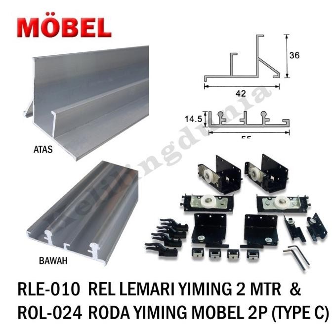 Jual 1 SET REL PINTU LEMARI SLIDING GESER YIMING PUTIH WHITE 2 PINTU 2 METER 2P+2M 1111T ...