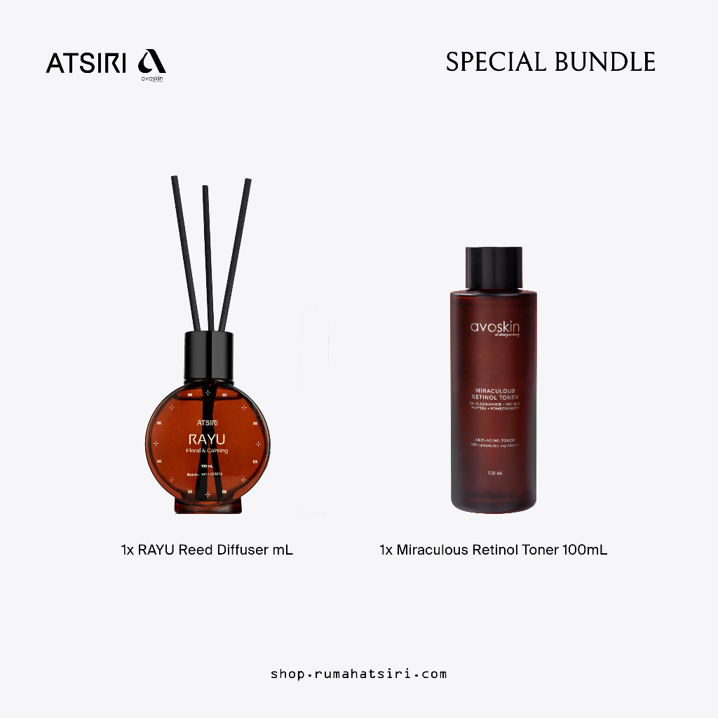 Jual Atsiri x Avoskin Bundling (Rayu Reed Diffuser 100mL Free Miraculous Retinol Toner 100 ml ...