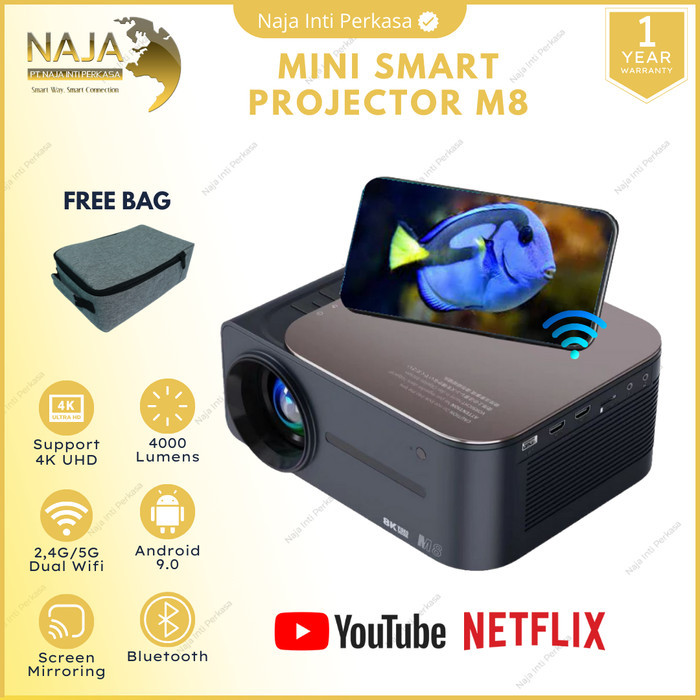 Jual Smart Proyektor M8 Android Wifi 4000 Lumens Proyektor Android Full ...