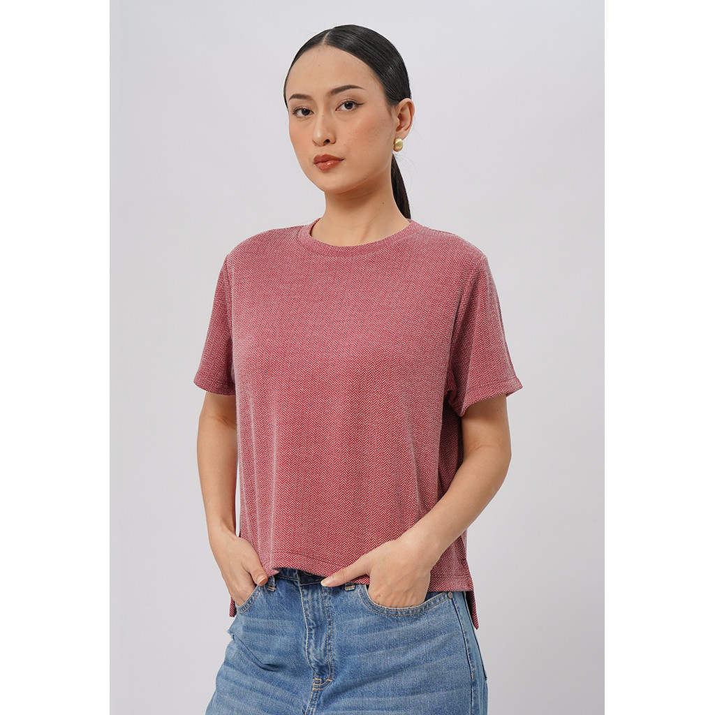 Jual Executive Round Neck Jacquard Knit Top Dark Red | Shopee Indonesia
