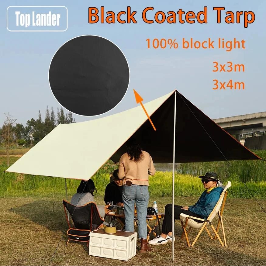Jual 3x4 3x3m black coated tarp screen shade membrane camping tarp ...