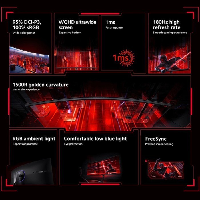 Jual XIAOMI LED Monitor Gaming G34WQI 34" VA WQHD Curve 1500R 180Hz 1ms ...