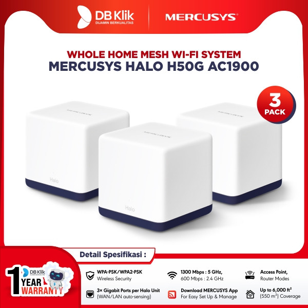 Jual Mercusys Whole Home Mesh Wireless Halo H50G Gigabit Ac1300 (3-Pack ...
